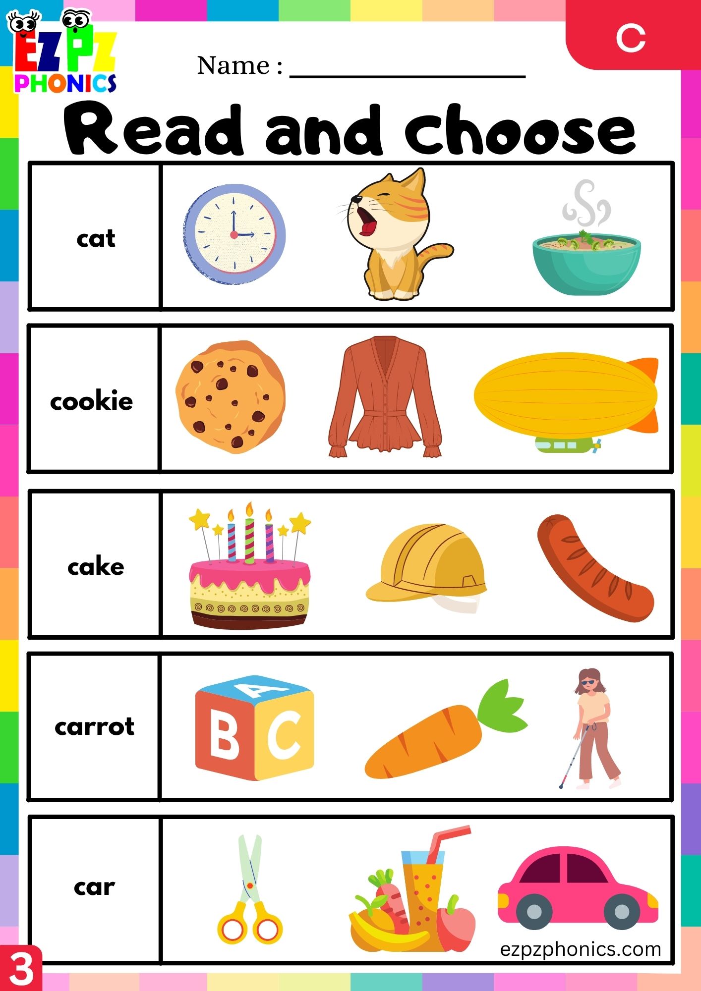 Letter c Read and Choose the Correct Image Group 3 - ezpzphonics.com